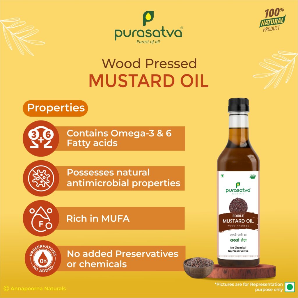 PURASATVA Mustard Cooking Oil 1 Ltr (Pack of 1), Wood Cold Pressed ...